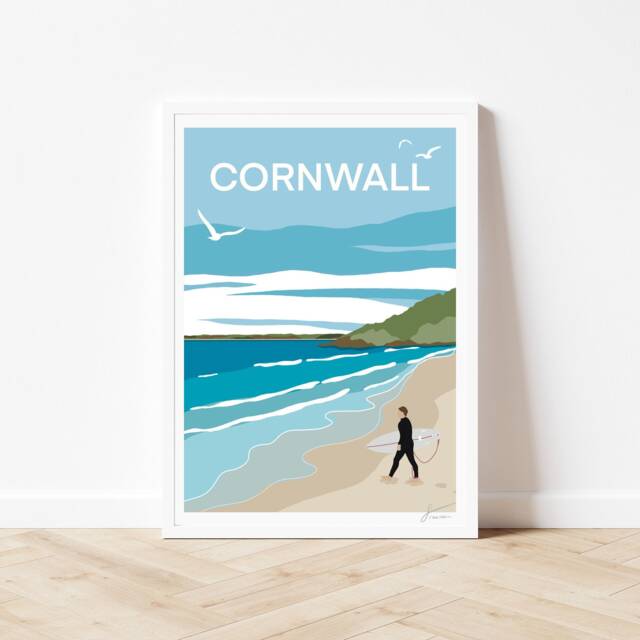 Cornwall England Print - Beach Seaside Travel Poster Landscape Art Home ...