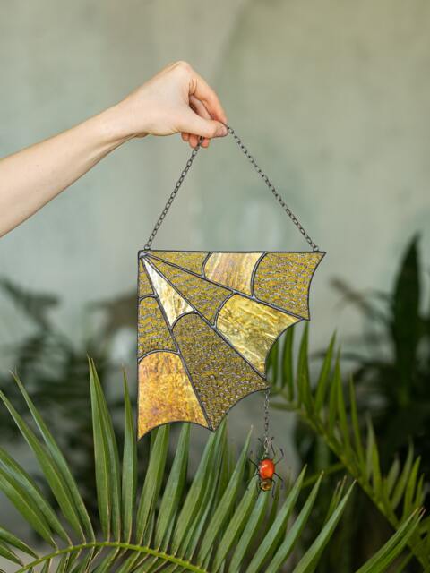stain Glass Spider Web Cobweb Net Suncatcher Yellow Home House Decor ...