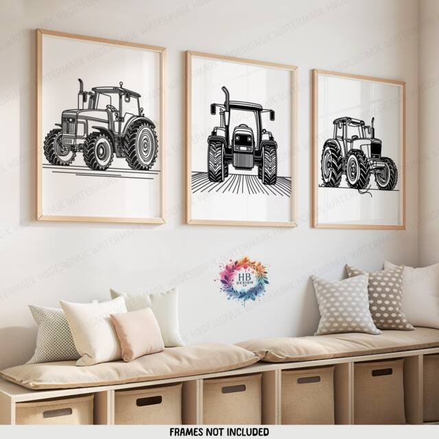 Tractor Line Art Prints - Set Of 3 Posters - Boys Bedroom Artwork Farm ...