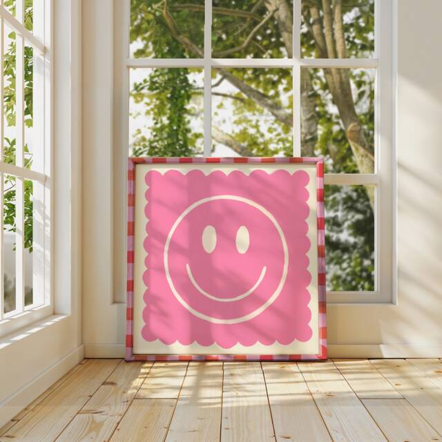Pink Smiley, Dopamine Decor, Maximalist, Colourful Wall Art, Smiley ...