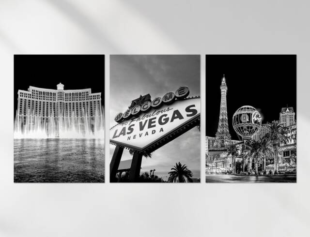 3 X Las Vegas Posters - Nevada Usa Travel Trio Of Prints Portrait ...