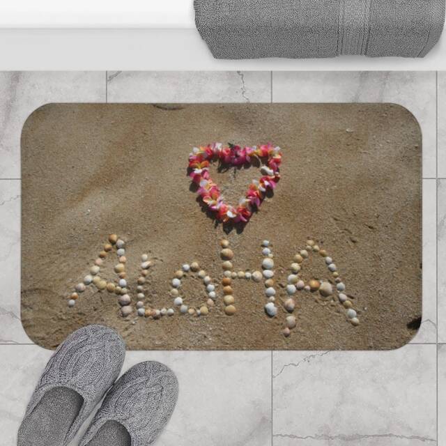 Seashell Shower Bath Bathroom Mat Aloha Hawaii Tropical Beachy Sand ...