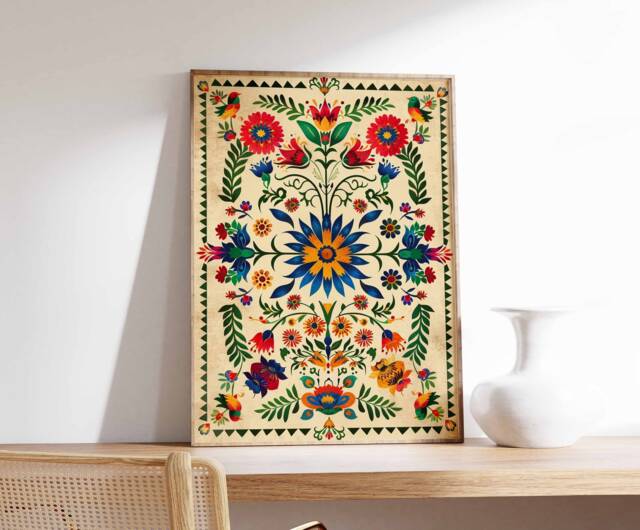 Vintage Mexican Poster, Prints, Decor, Traditional Latin Floral Print ...