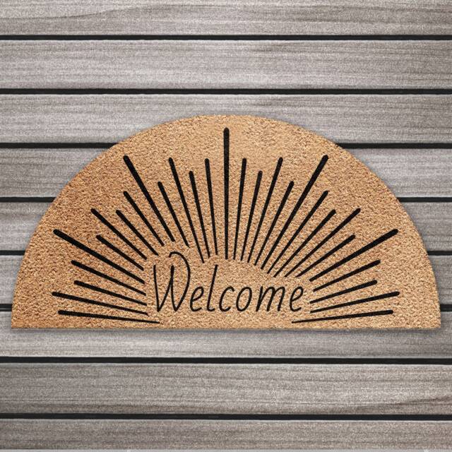 Welcome Door Mat - Semi Circle Doormat Hello Black Nautical Stripe ...