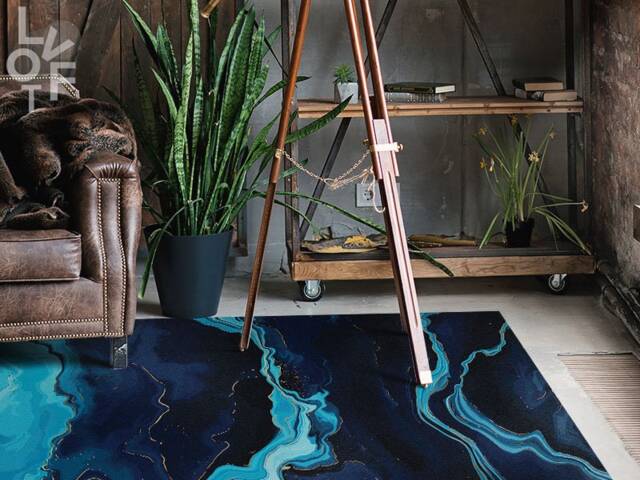 Deep Blue Sea Linoleum Rug, Turquoise Vinyl Navy Mat, Marble Floor Area ...