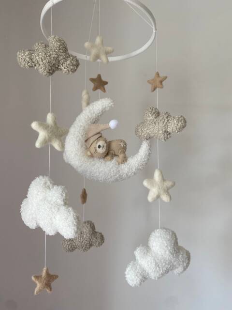 Boucle Teddy Baby Mobile in Beige/ Neutral Nursery/Baby Shower Gift ...