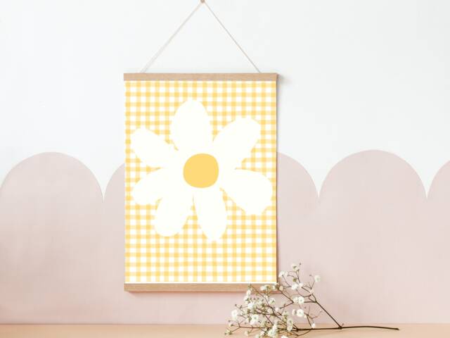 Gingham Daisy Print. Wall Art Perfect For Girls Rooms, A Playroom Or ...
