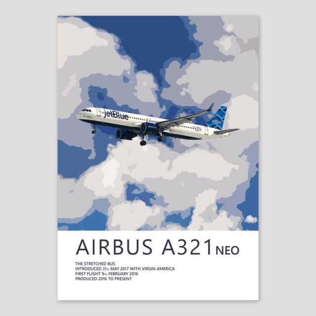 Jetblue Airbus A321 Neo Poster - Detailed Aviation Art Print Civil ...