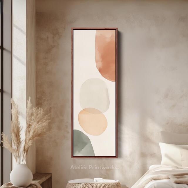 Beige & Green Abstract Tall Narrow Artwork, Skinny Canvas Long Wall Art ...