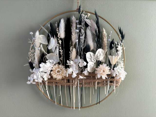 Elegant Moonlight Floral Hoop Wreath - Black & White Luxe Decor For ...