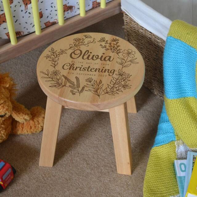 Personalised Toddler Wooden Step Milking Stool Christening, Baptism ...