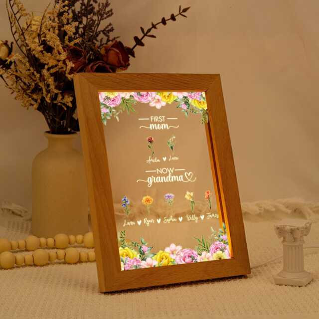 Personalized First Mom Now Grandma Frame Lamp, Birth Month Flowers Gift ...