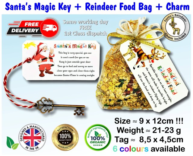 Eco Magical Reindeer Food Bag + Charm Santas Magic Key. Handmade Kids ...