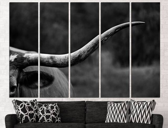 Horn Print Bull Canvas Longhorn Bull Buffalo Horn Large Art Wall by ...