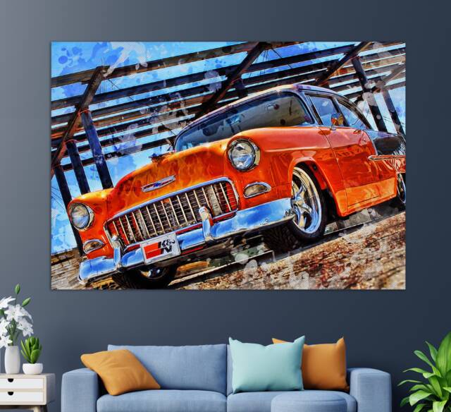 1955 Chevy Bel Air Hot Rod Canvas Print, Retro Chevrolet Painting ...
