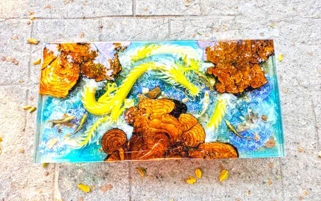 Dragon-Koi Fish Resin Epoxy Coffee Table - Rectangle Koi Wood Unique by ...