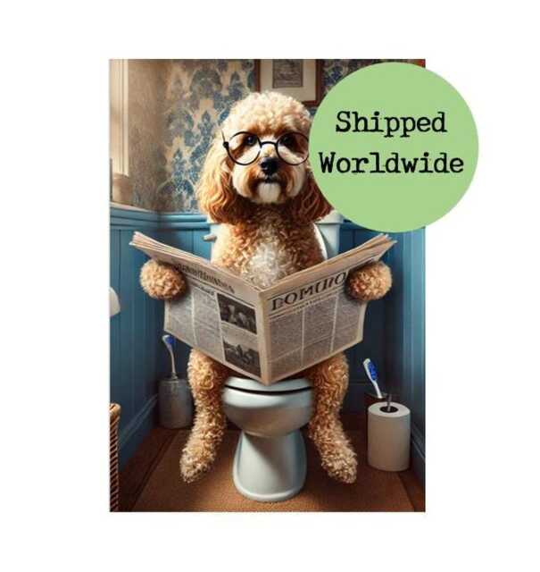 Cockerpoo Sitting On Toilet Reading Newspaper Print Cockapoo Loo ...