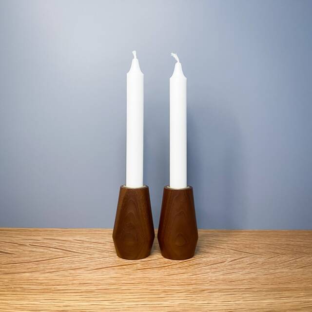 Short Wood Candle Holder Set - Mid Century Modern Taper Candlestick ...
