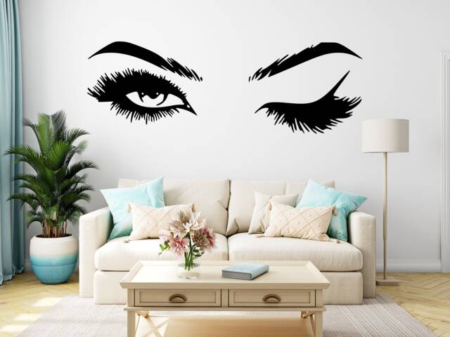 Women Eyelashes Sticker Beauty Wall Living Room Red Lips Decal Vinyl ...