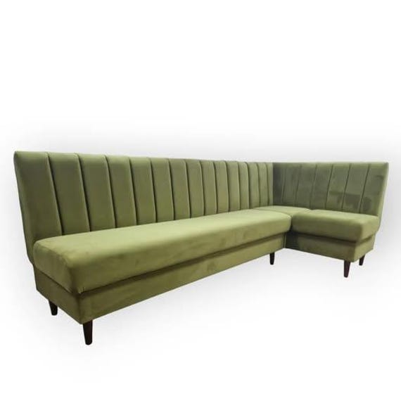 Fluted Back Cedar Green Velvet Kitchen + Commercial Corner Booth Bench Seating Available in Any ...