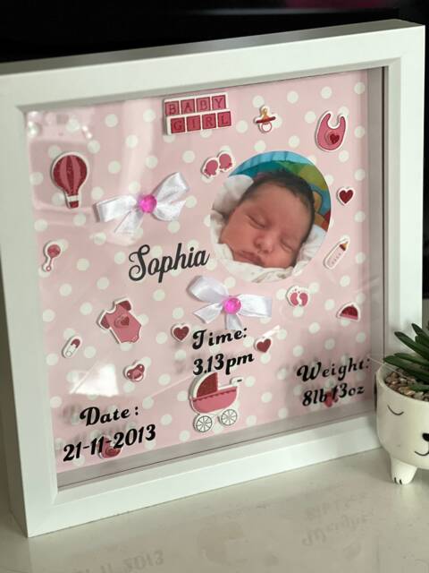 Personalised Baby Girls Birth Memory Box Frame With Photo. Christening ...