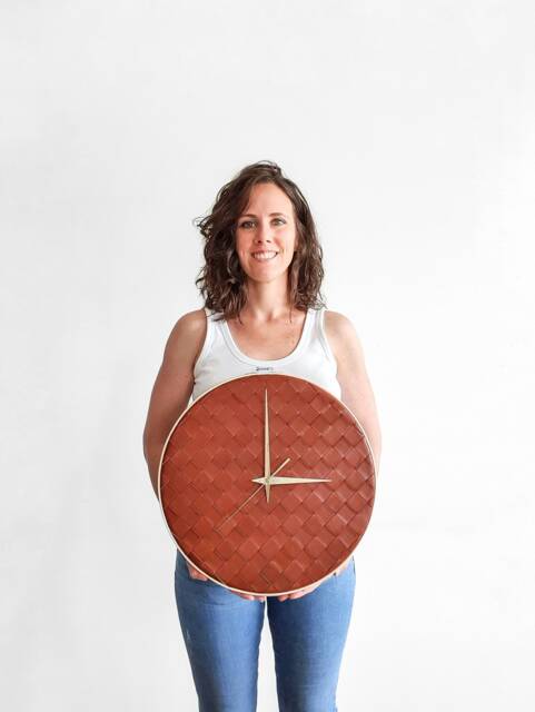 16.5In/42cm - Handwoven Leather Wall Clocks Xl Size Minimalist ...