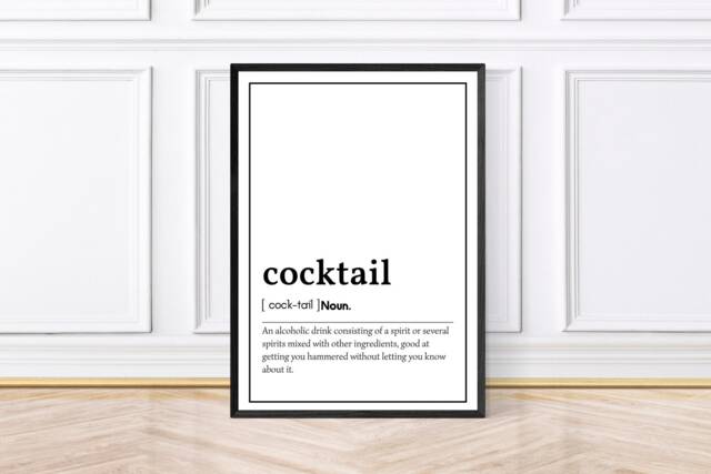 Cocktail Word Definition Print, Kitchen Decor, Bar Prints, Framed Wall ...