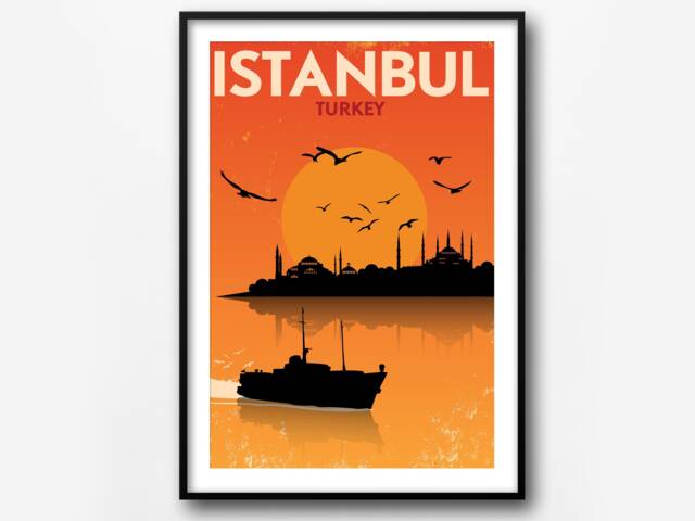 Istanbul Vintage Travel Poster Retro Turkey Wall Art Print by Etsy ...