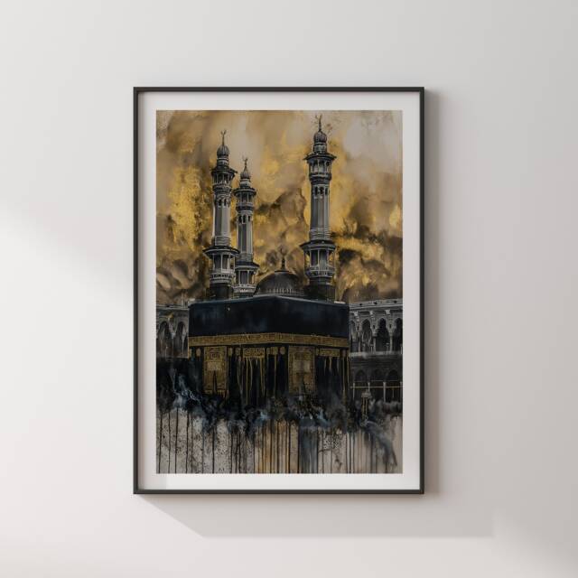 Black & Gold Kaaba Wall Art Print - Masjid Al Haram Grand Mosque Mecca ...