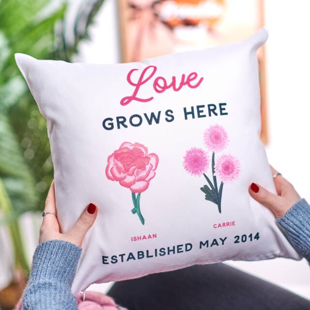 Personalised Couples Birth Flower Cushion by Etsy | ufurnish.com