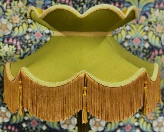 Handmade Olive Green Lampshade Victorian Crown Top With Gold Fringe by ...
