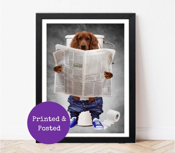 Red Cocker Spaniel On Toilet - Funny Bathroom Print Dog Animal Picture ...