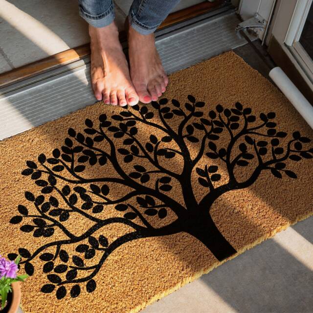Coir Doormat With Tree Of Life Design - Door Mat Welcome Rug Front Door ...