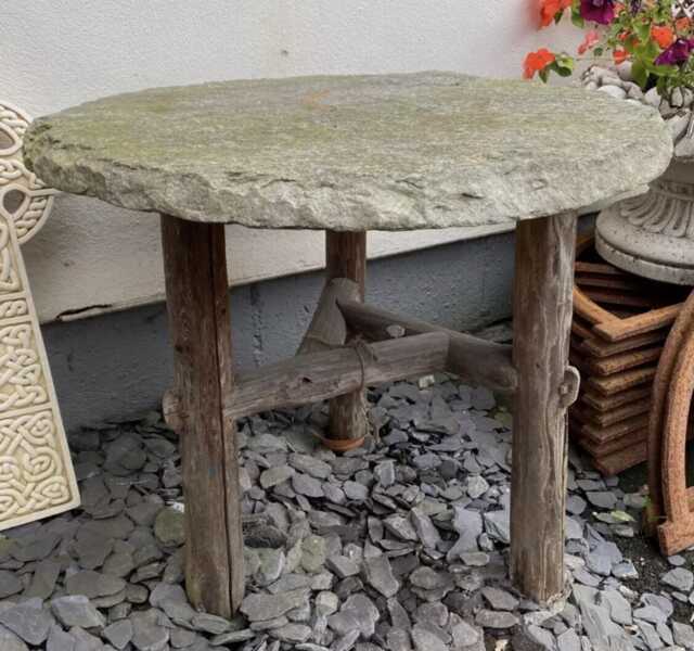 Stone Side Table Carved Handmade Stone Top Wooden Legs Old Primitive ...