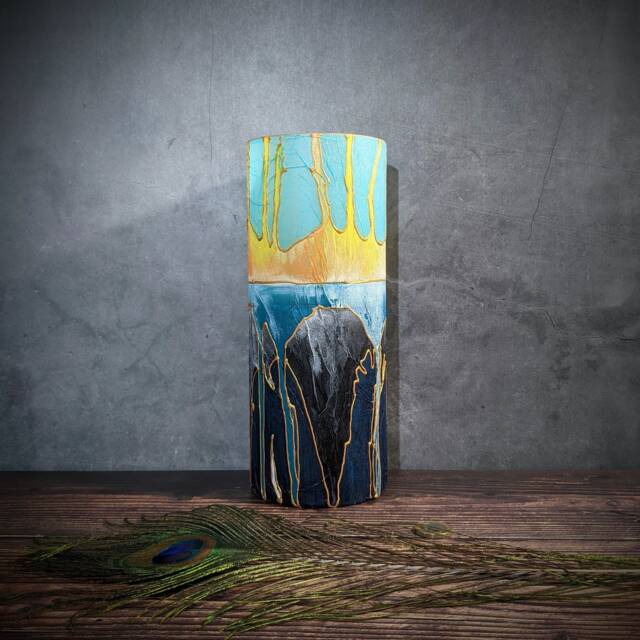 Indigo & Honeycomb Hand-Painted Glass Vase - Tall Nature-Inspired ...