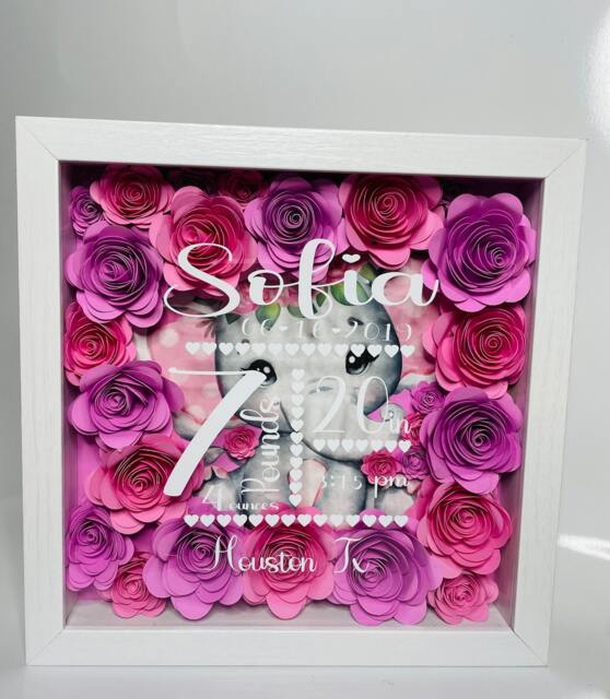 Newborn Shadow Box - Assorted Baby Stat Full Frame Paper Flower Birth ...