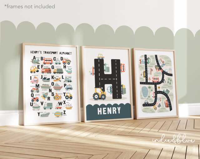 Set Of 3 Personalised Transport Posters, Vehicle Alphabet Print, Cars ...