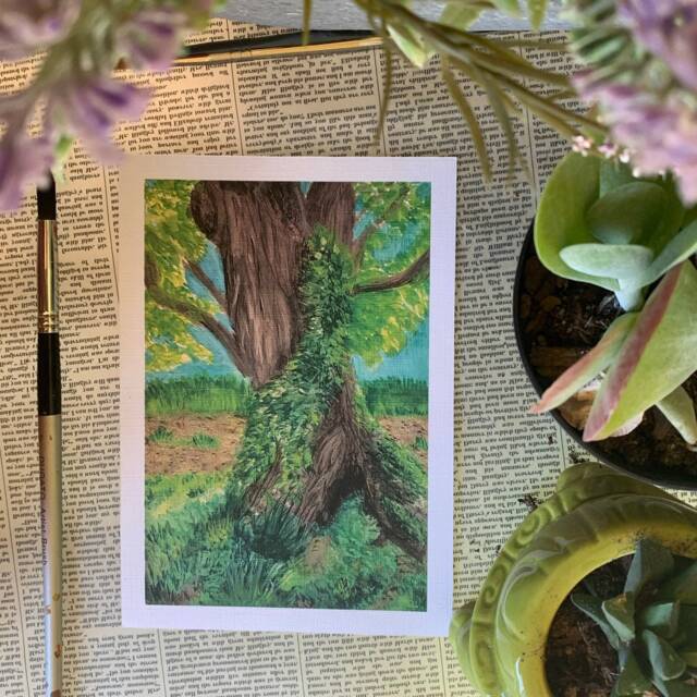 studio Ghibli Inspired Tree Art Print/ Gouache Illustration/ Cottage ...