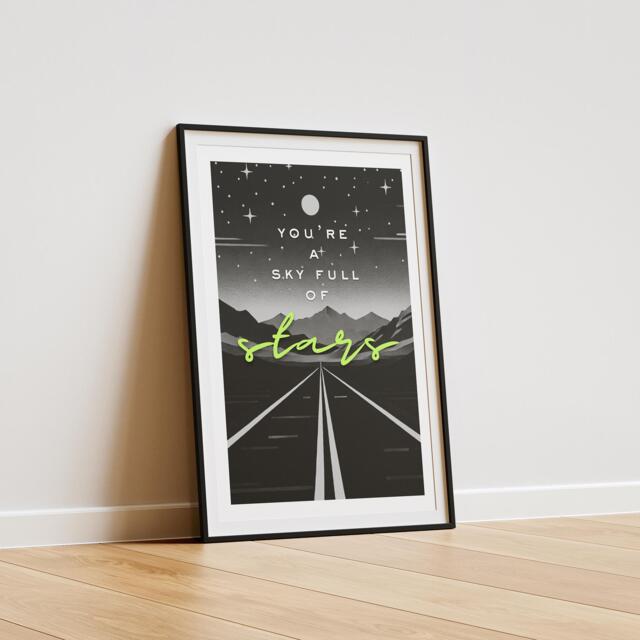 Sky Full Of Stars, Road Poster Lyric-Inspired Wall Art, Music Poster ...