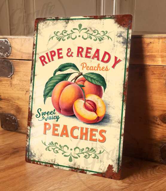 Fruit Metal Kitchen Sign Home Wall Decor Door Signage, Vintage Peaches ...