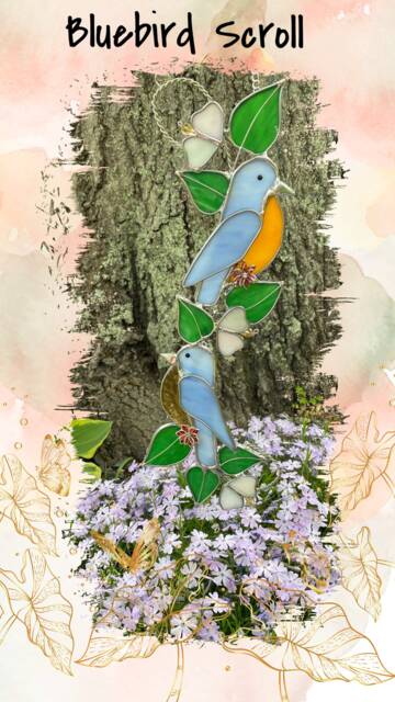 Bluebird, Stained Glass Bluebird Scroll, Glass, Window, Sun Catcher ...