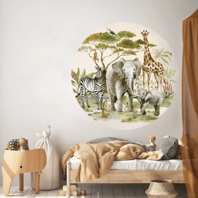 Safari Animals Wall Decal, Nursery Round Jungle Animals, Tropical ...