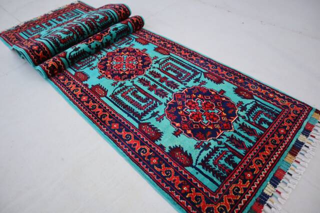 10 Ft Runner Rug 2x10 Turquoise Wheat Design Rug, Organic Dyes Soft ...
