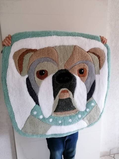 Bulldog Comic Rug. Handmade Old English Bulldog Living Room Round ...
