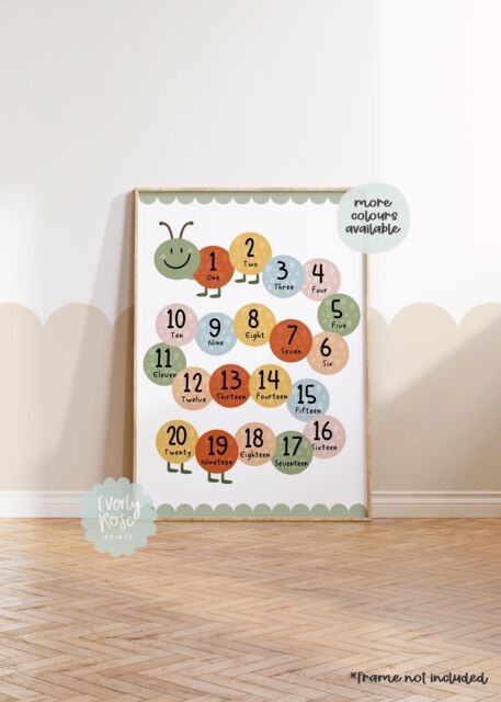 Number Caterpillar Print, Colourful Poster, Educational Print, Nursery ...