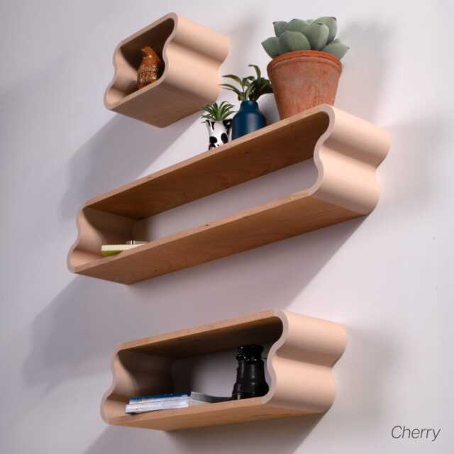 Wiggle Floating Shelves - Pastel Accented Cherry & Ash Hardwood ...
