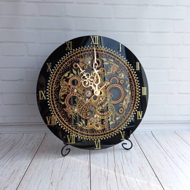 Round Wall Clock 12 in - 32 cm Black Stained Glass Custom Mandala by ...