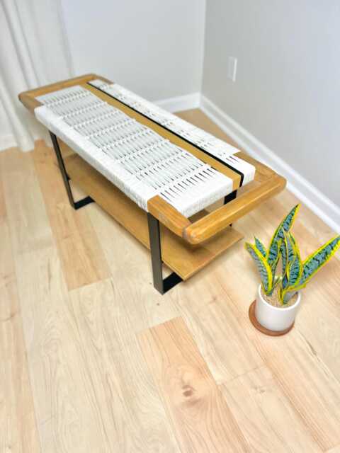 Mid-Century Modern Style Bench Mudroom/Entryway Hand Woven End Of Bed ...