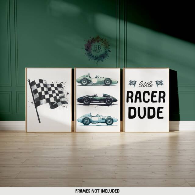 Racing Car Nursery Decor - Set Of 3 Posters - Little Racer Dude Race ...