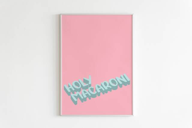 Holy Macaroni - Kitchen Print/Funny Bright Colourful Unique Pink Green ...